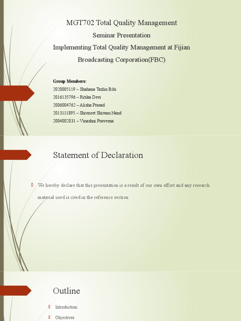 MGT702 Total Quality Management Seminar Presentation - Updated | PDF ...
