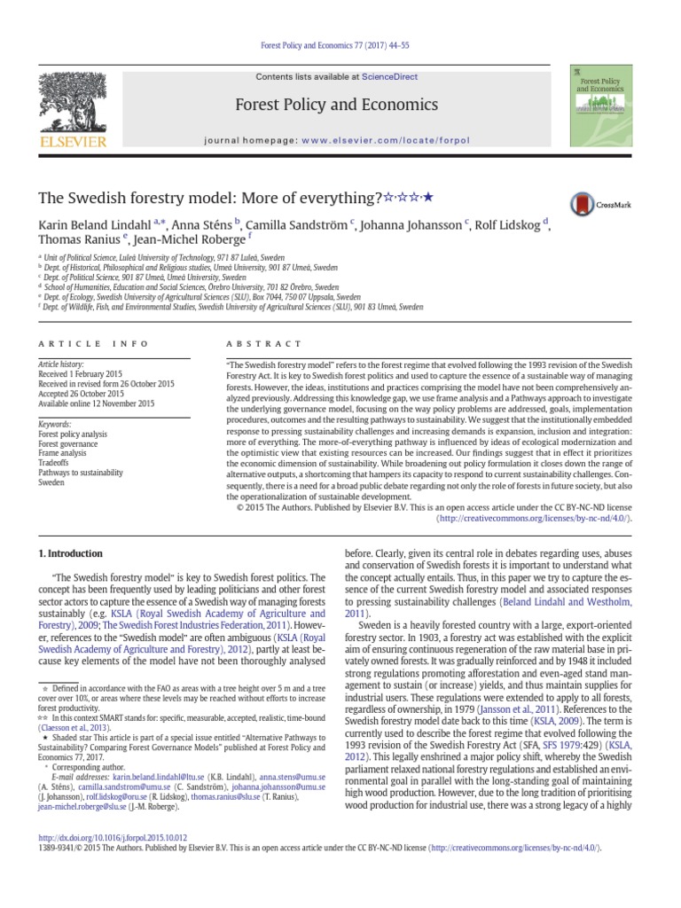Lindahl 2015 The Swedish Forestry Model | PDF | Sustainability | Forestry