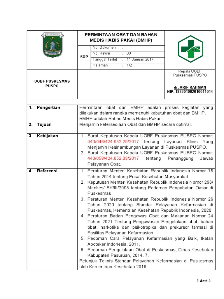 SOP (Permintaan Obat Dan BMHP) | PDF