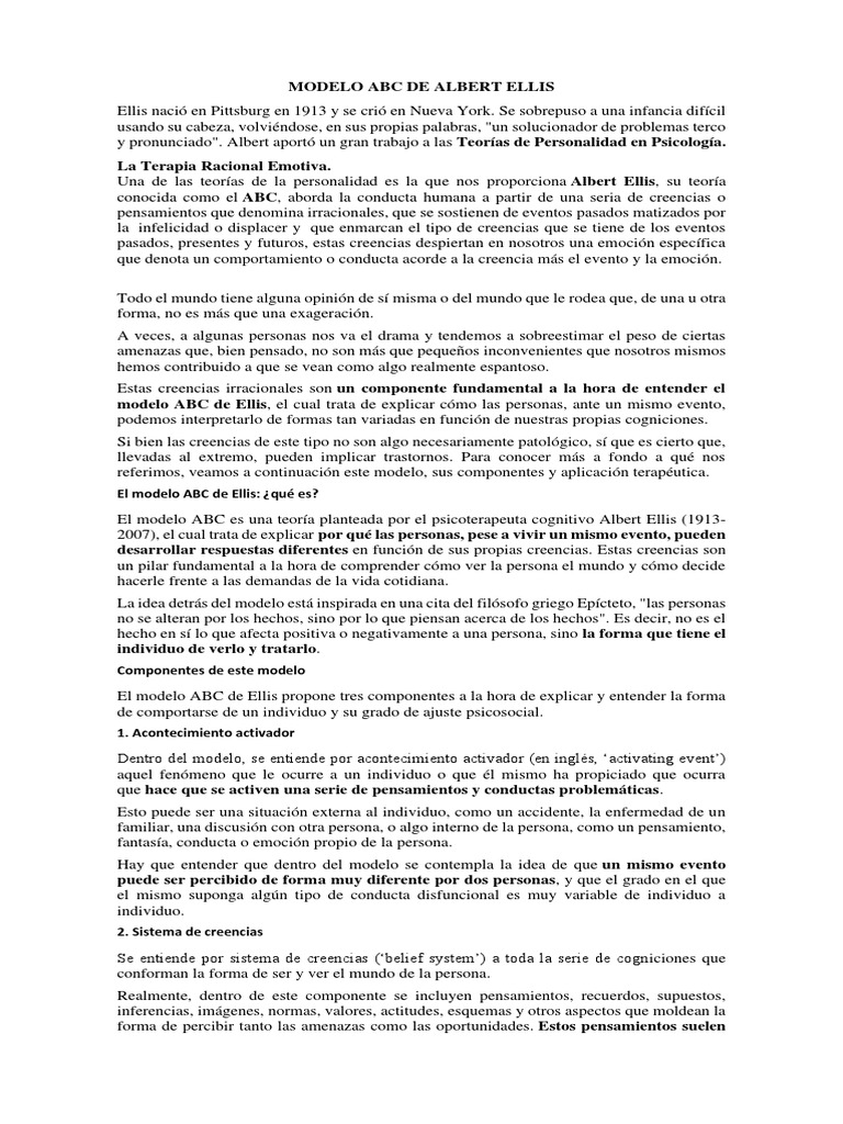 Modelo Abc de Albert Ellis | PDF | Terapia racional de comportamiento ...