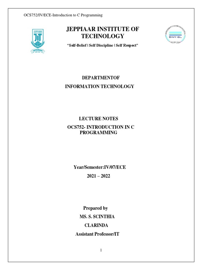 C Programming Unit 1 Pdf 