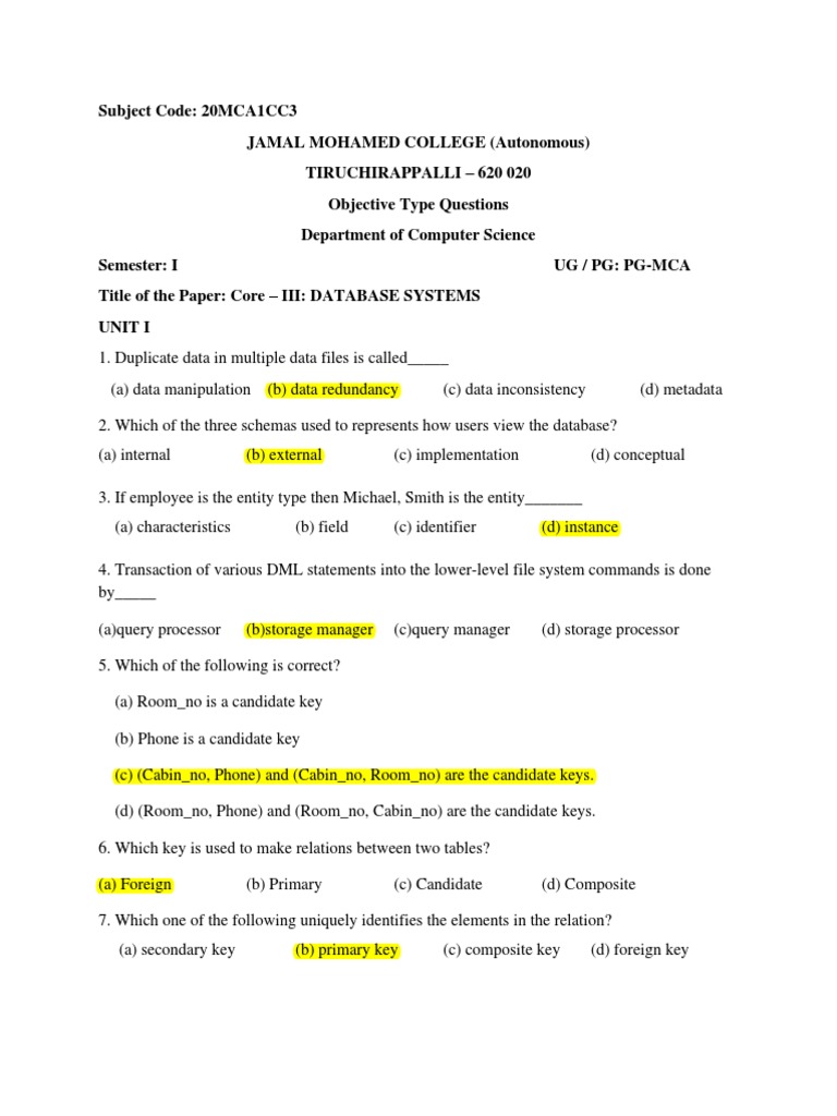 Database Systems Mcq's 150 Marked | PDF | Database Index | Databases