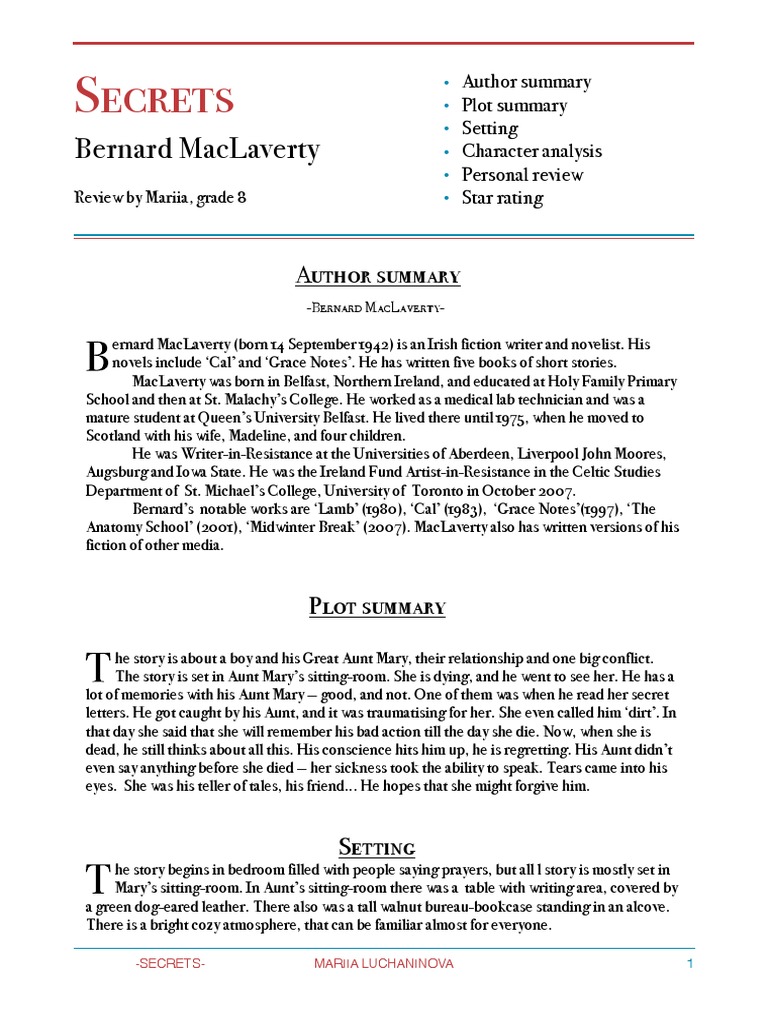 Review of "Secrets" by Bernard MacLaverty | PDF