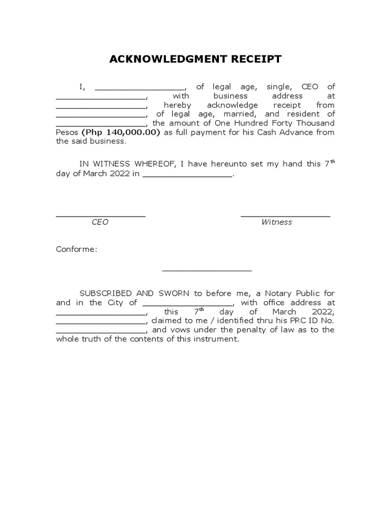 Sample Acknowledgment Receipt | PDF