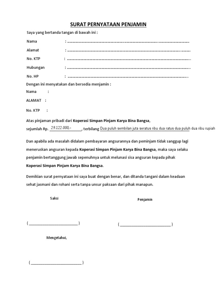 Surat Penjamin 12.525 X 6 Bulan | PDF