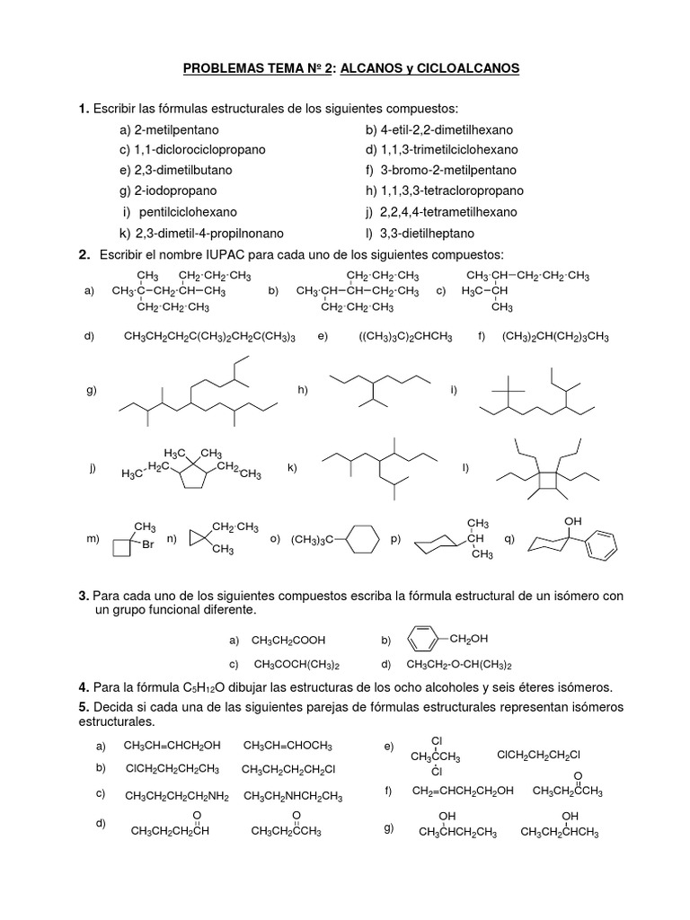 Problemas de Alcanos y Cicloalcanos | PDF | Química | Ciencias fisicas