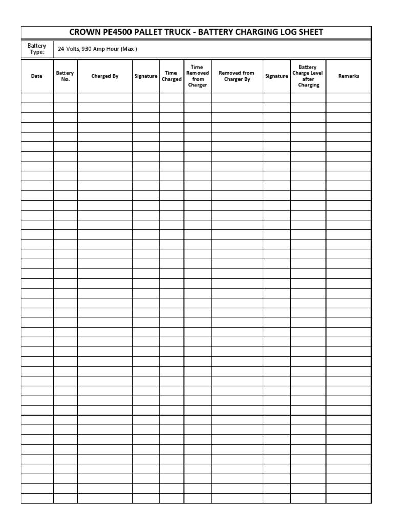 Battery Charging Log Sheet Monitoring | PDF