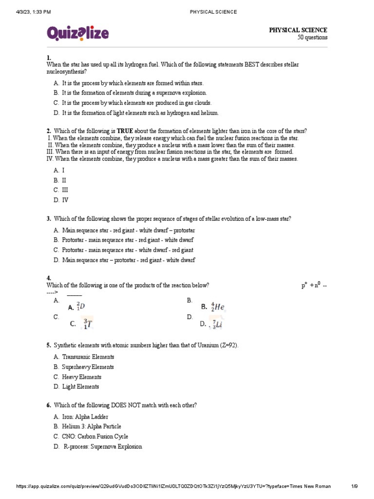 PHYSICAL SCIENCE - Offline Test Questionnaires | PDF | Chemical ...