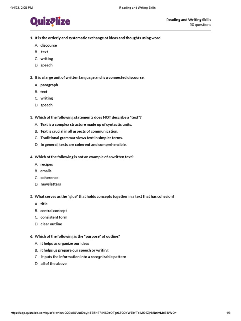 Third Quarterly Examination in Reading and Writing Skills | PDF