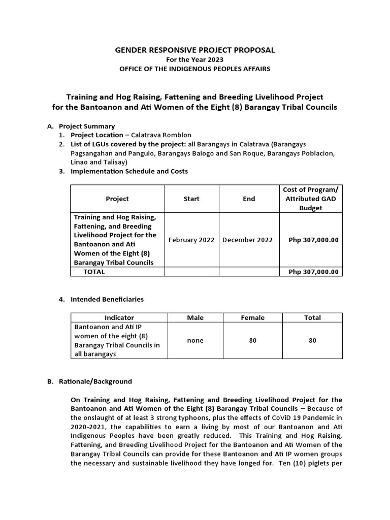 GAD 2023 PROJECT PROPOSAL For Hog Dispersal | Download Free PDF | Pig ...