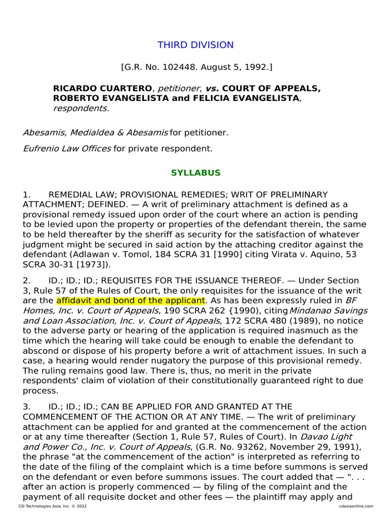 Writ of Preliminary Attachment Explained | PDF