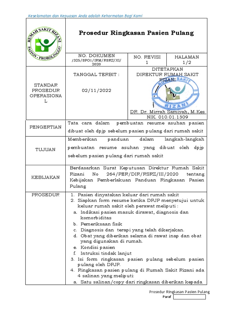 Spo Ringkasan Pasien Pulang Pdf