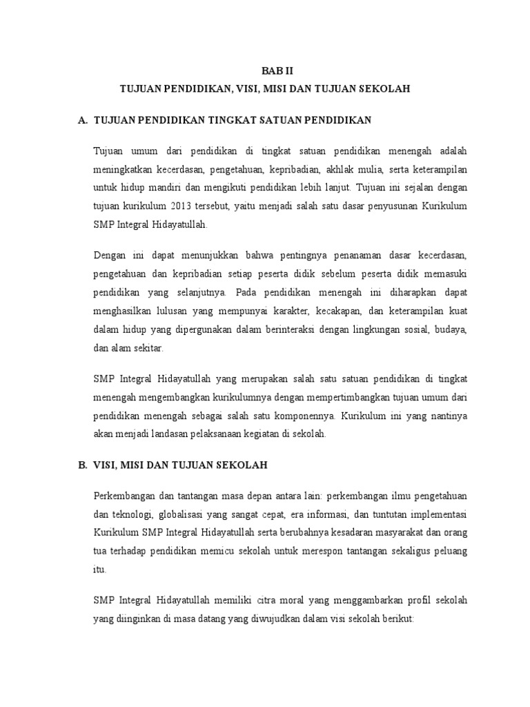 Visi dan Misi SMP Integral Hidayatullah | PDF