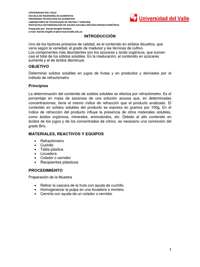 Protocolo de Determinación de Sólidos Solubles | PDF