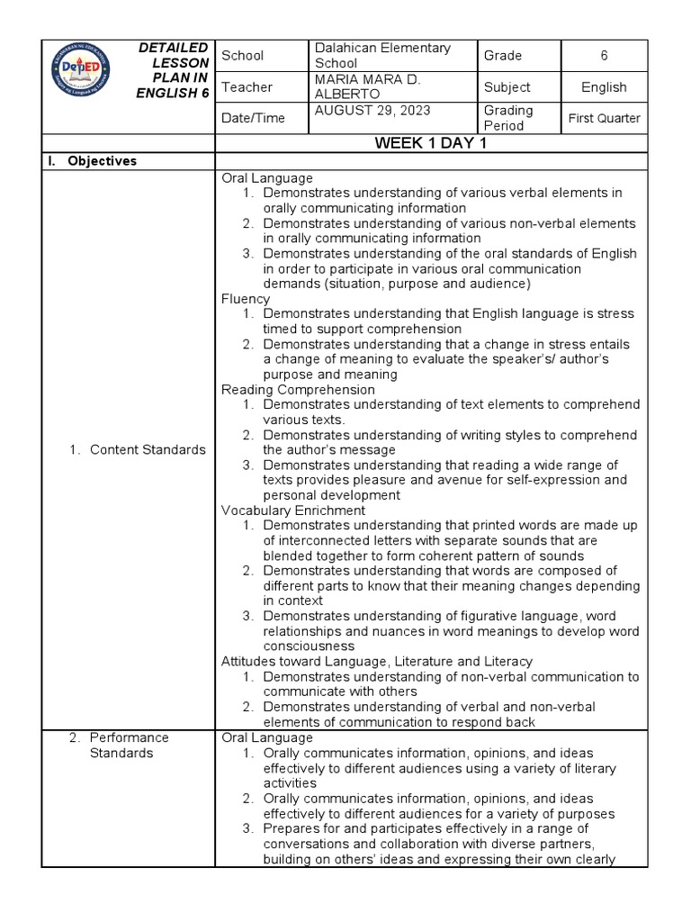 English 6 DLP q1 Week 1 Day 1 | PDF English 6 DLP q1 Week 1 Day 1 | PDF