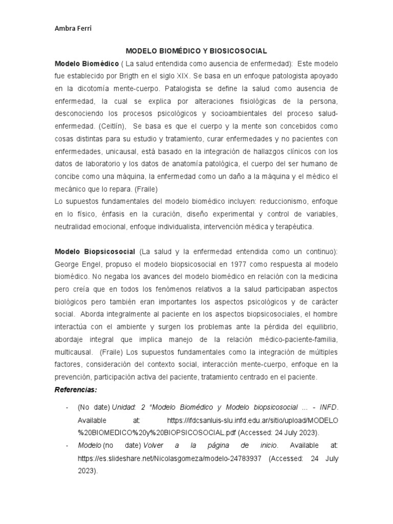 Modelo Biomédico y Biosicosocial | PDF | Medicina | Sicología