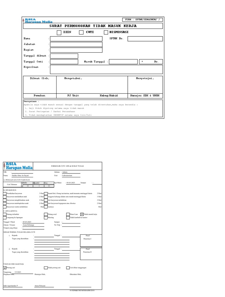 001 Form Cuti, Ijin & Surat Tugas Baru | PDF