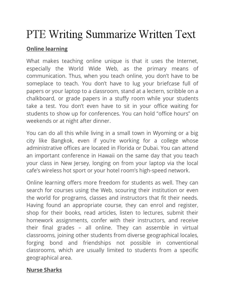 PTE Summarize Writing Text Samples | PDF | Space Debris | Sharks