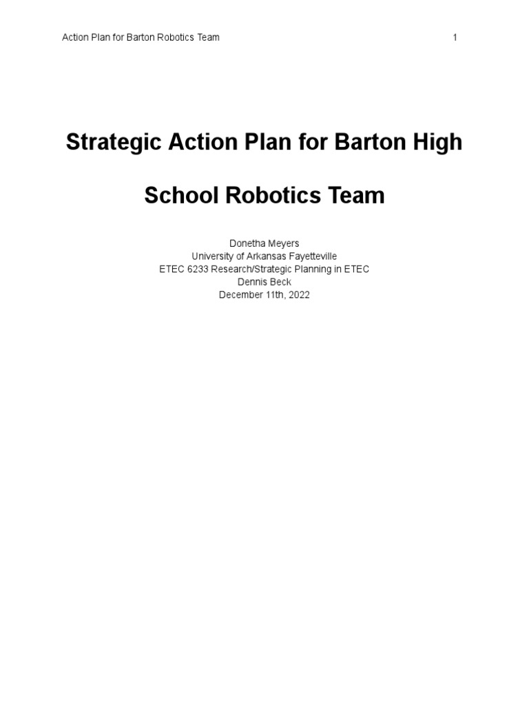 Strategic Action Plan For Barton High School Robotics Team | PDF ...