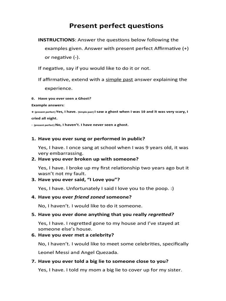 Present Perfect Questions and Answers | PDF