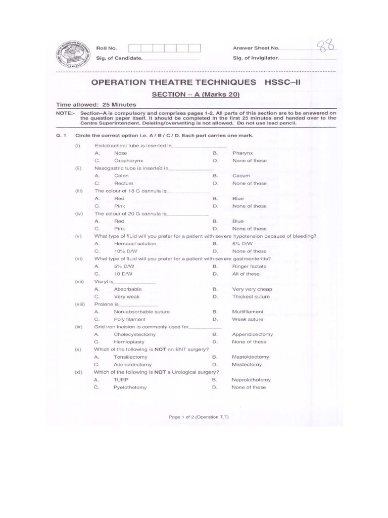 Operation Theatre Techniques | PDF