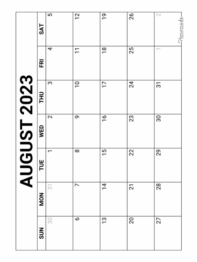 August Calendar 2023 Printable Blank | PDF