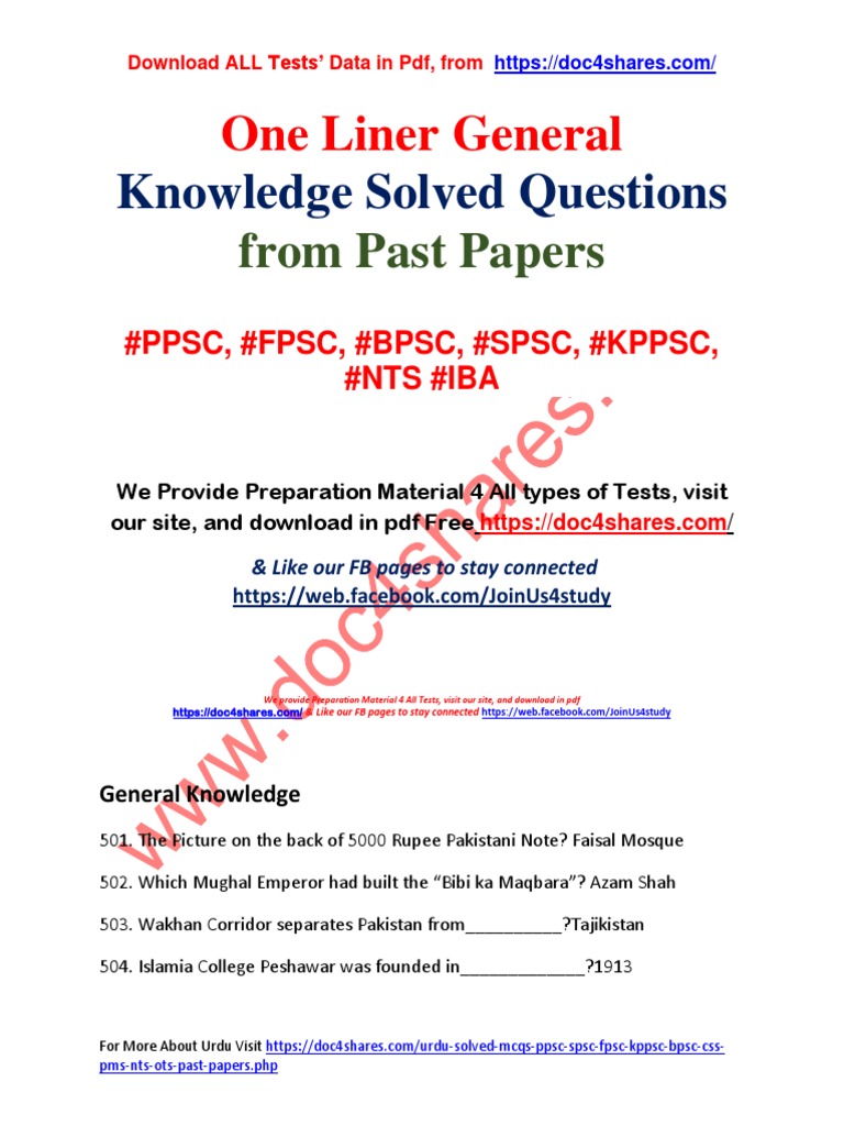 One Liner General Knowledge Questions | PDF | Religion & Spirituality