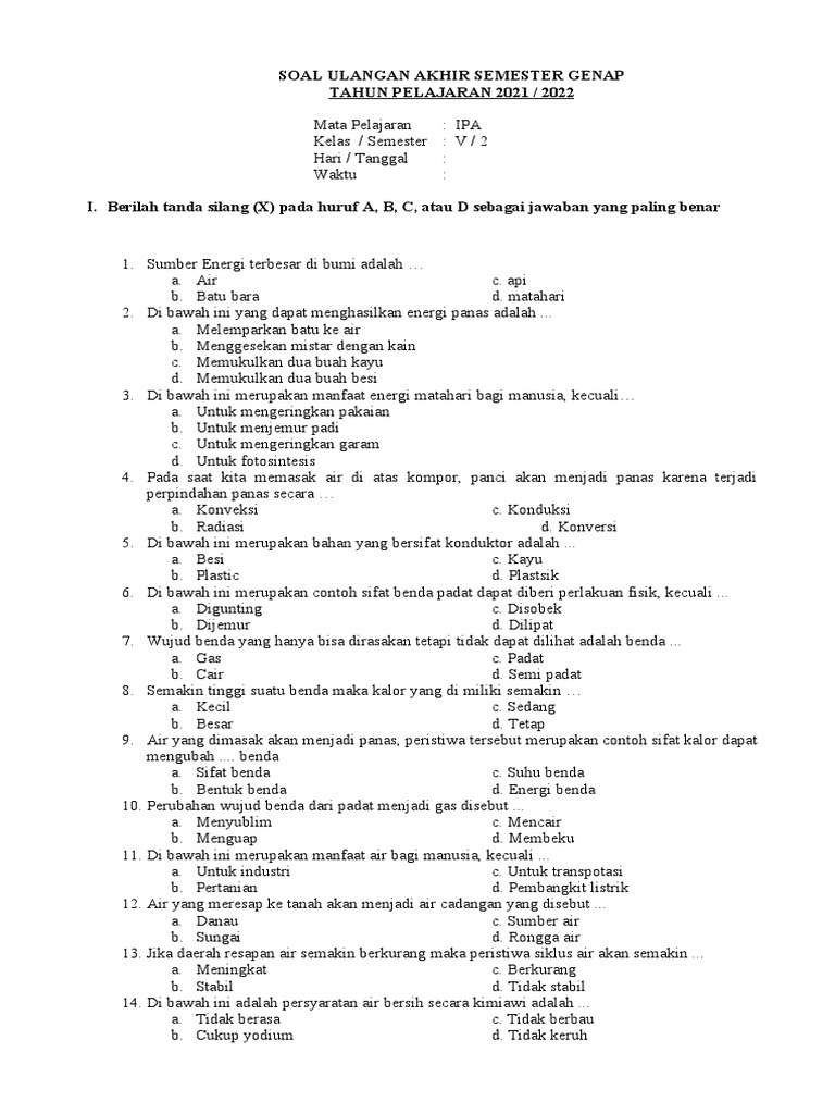 Soal Pas Ipa Kelas V | PDF
