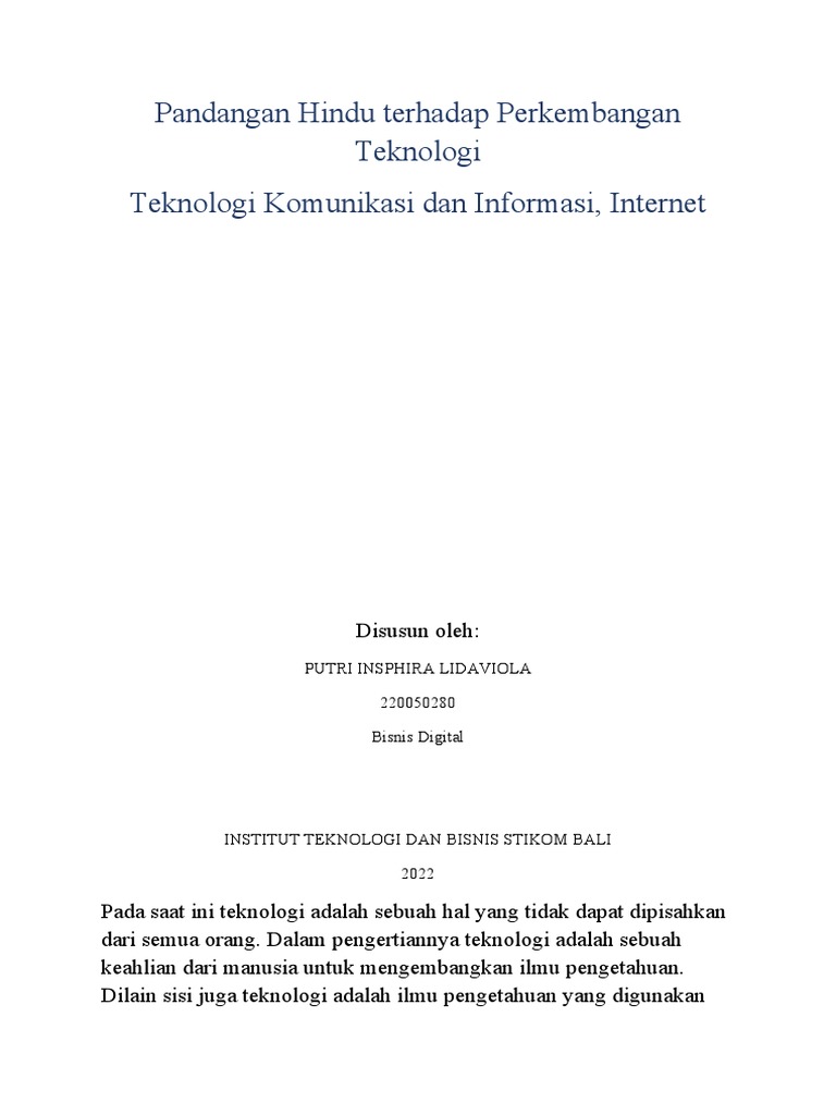 Pandangan Hindu Terhadap Perkembangan Teknologi PAPER | PDF