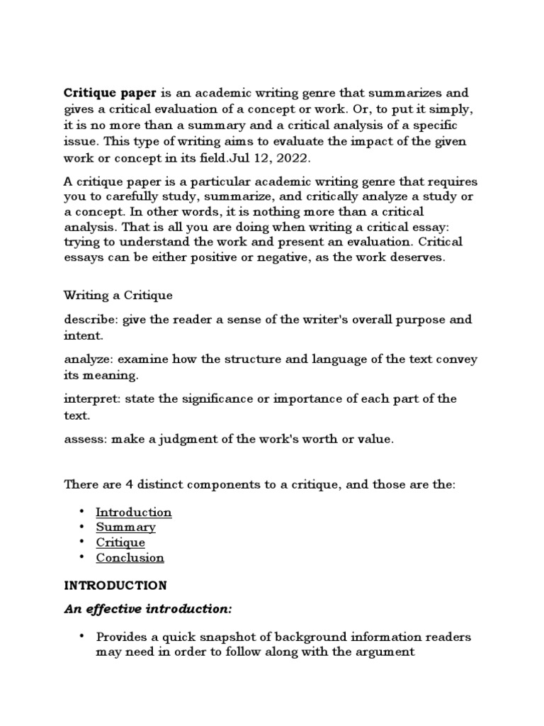 Writing A Critique Paper | PDF | Essays | Citation
