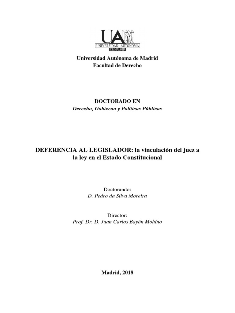 Deferencia Al Legislador-Tesis Doctoral Pedro Da Silva Moreirada | PDF