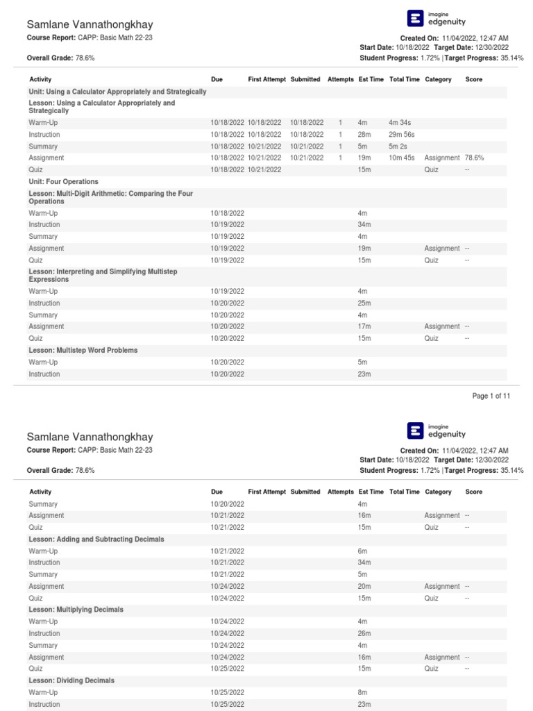 CourseReport 11 04 2022 VannathongkhaySam CAPP BasicMath22-23 | PDF | Mathematics | Arithmetic