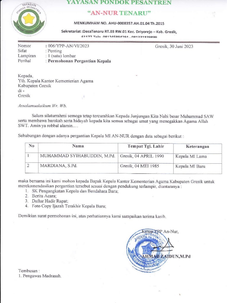 Contoh Pengajuan pergantian kamad | PDF