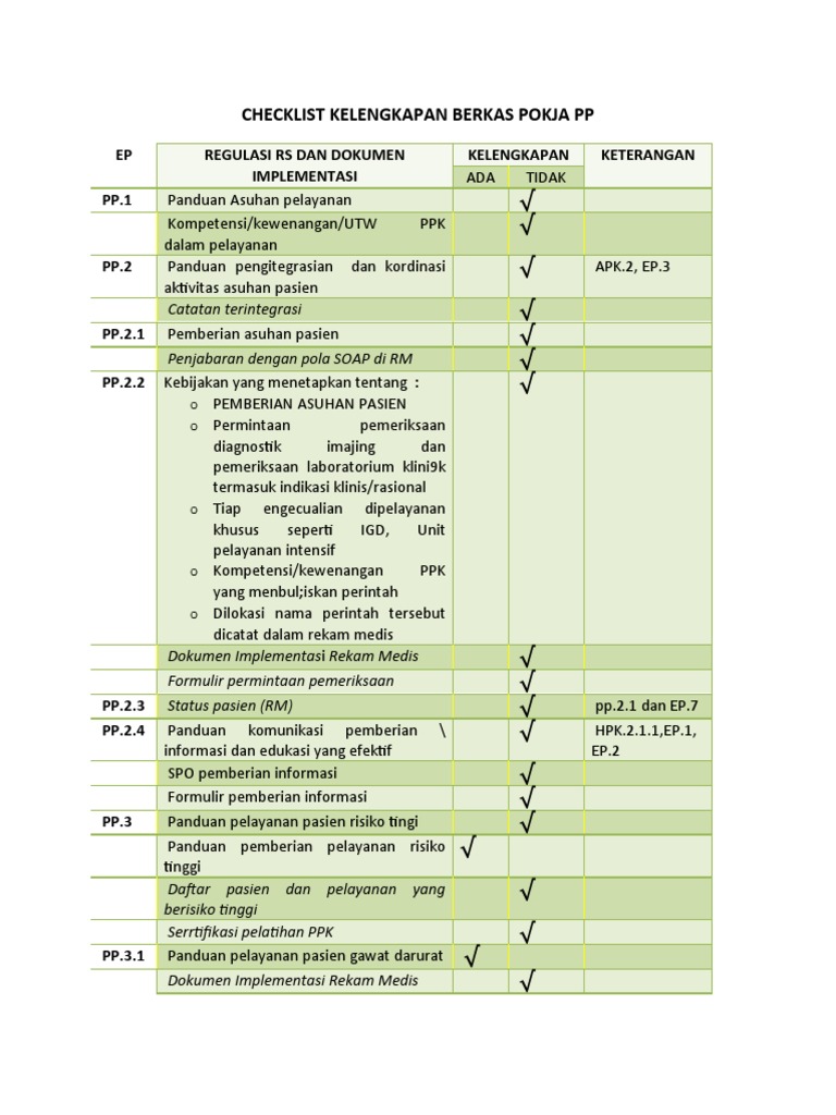 Ceklist Dokumen Pokja PP | PDF