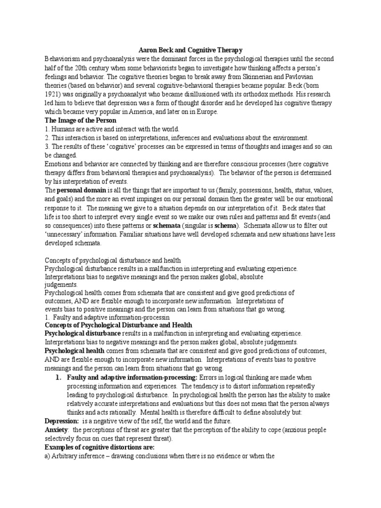 Aaron Beck's Cognitive Therapy Overview | PDF | Psychotherapy | Anxiety