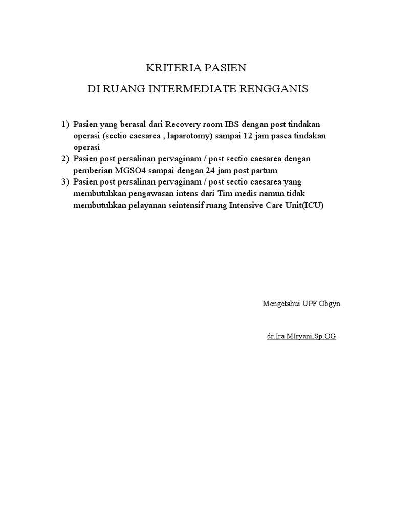 Kriteria Pasien Ruang Rengganis | PDF