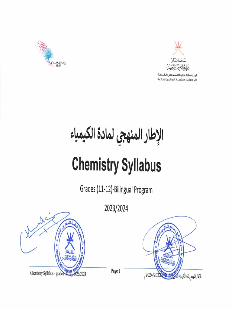 Chemistry Syllabus Gr11-12 (2023-2024) | PDF