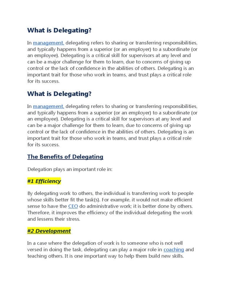 Delegating | PDF | Business | Business Economics