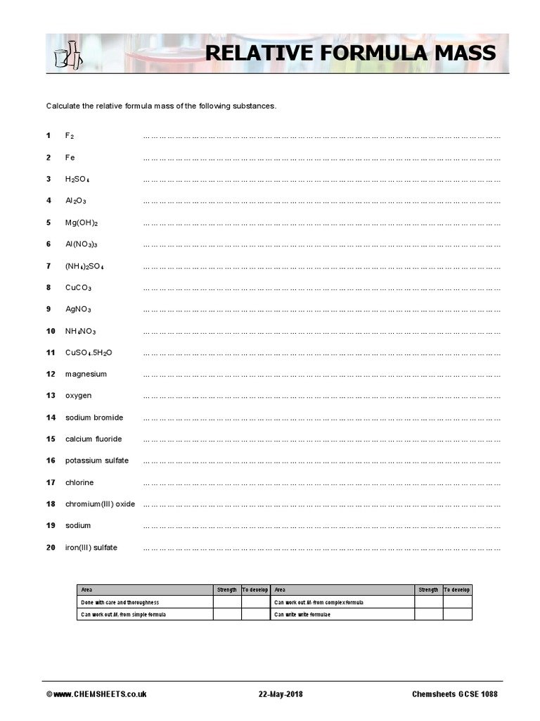 Chemsheets GCSE 1088 Formula Mass | PDF