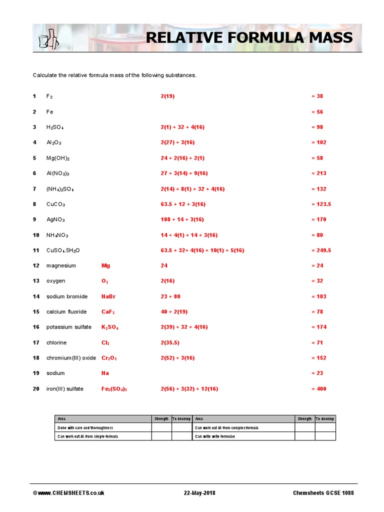 Chemsheets GCSE 1088 Formula Mass ANS ppq87 | PDF