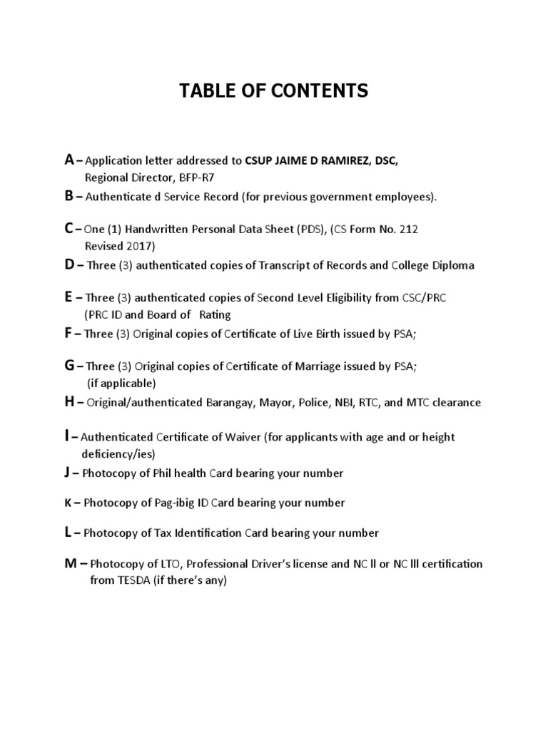 BFP-R7 Application Document Checklist | PDF