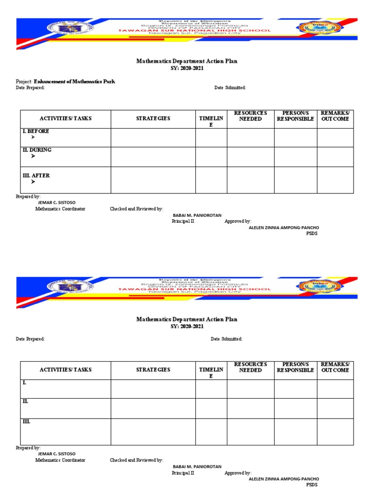 Format MATH ACTION PLAN 2021 2022 | PDF