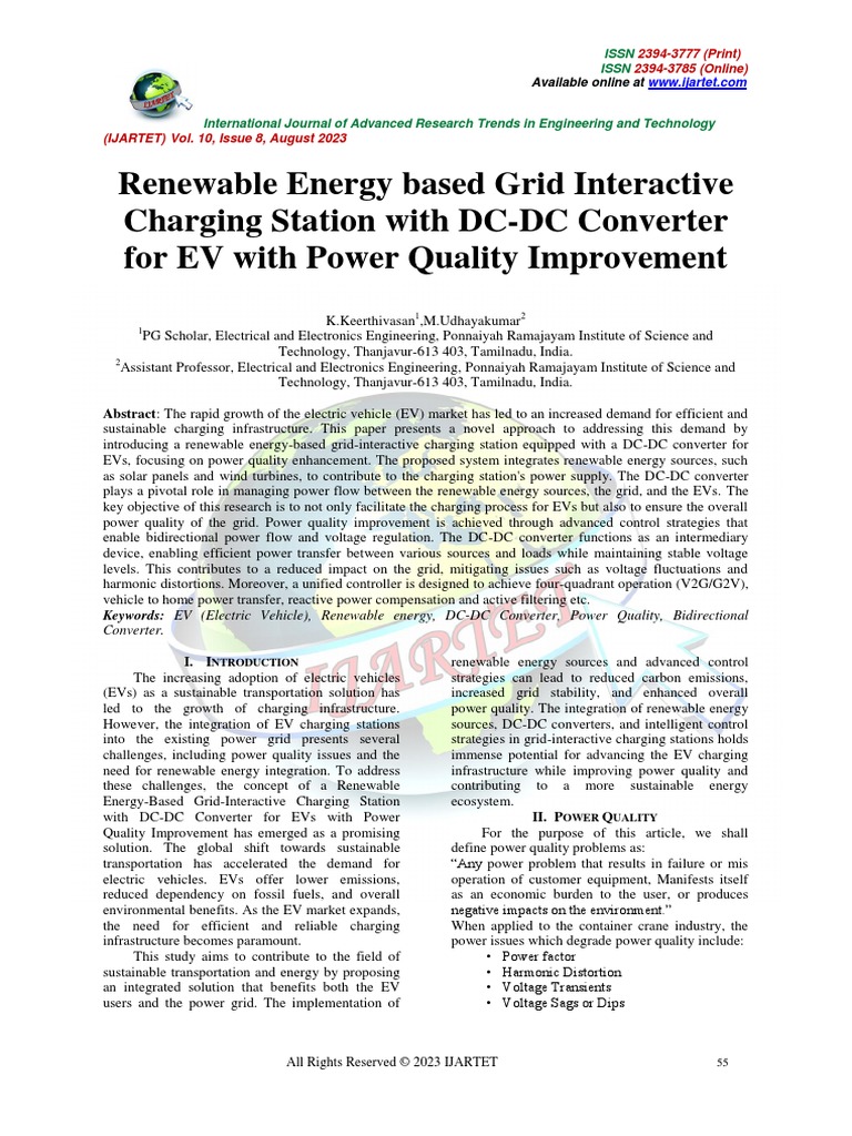 Renewable Energy Based Grid Interactive Charging Station With DC-DC ...