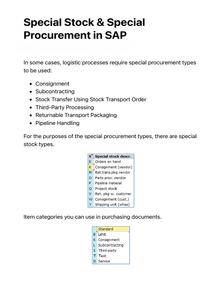 Special Stock & Procurement Types in SAP | PDF | Goods | Logistics