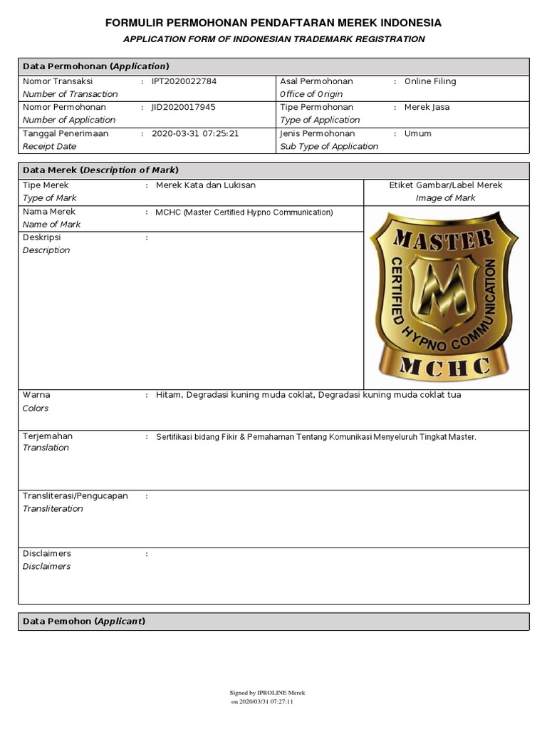 Bukti Pendaftaran MCHC-JID2020017945 | PDF