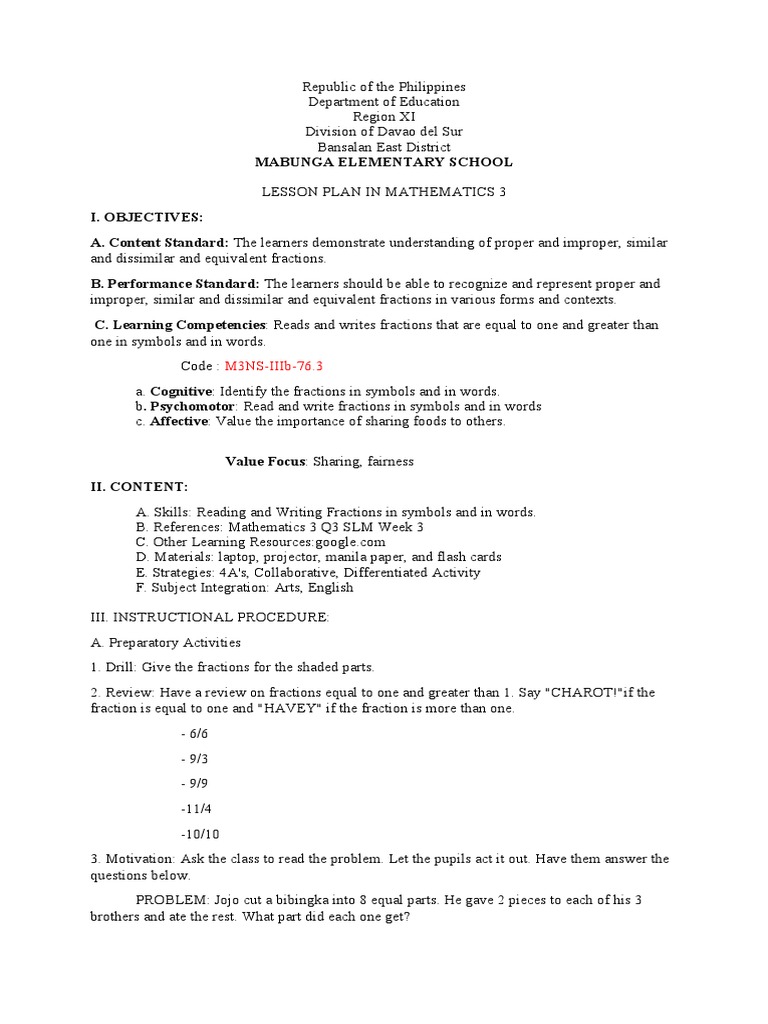 Lesson Plan Math 3 | PDF