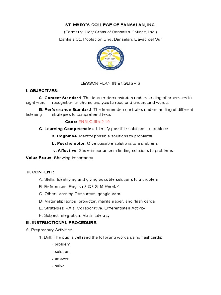 SEMI-DETAILED LESSON PLAN in English 3 | PDF | Language Arts ...