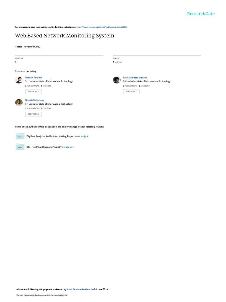 Web Based Network Monitoring | PDF | Computer Network | World Wide Web