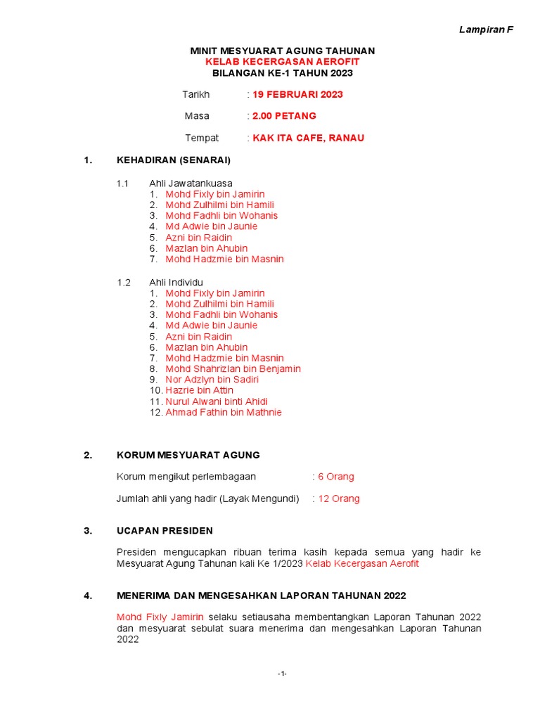 Minit Mesyuarat AGM | PDF