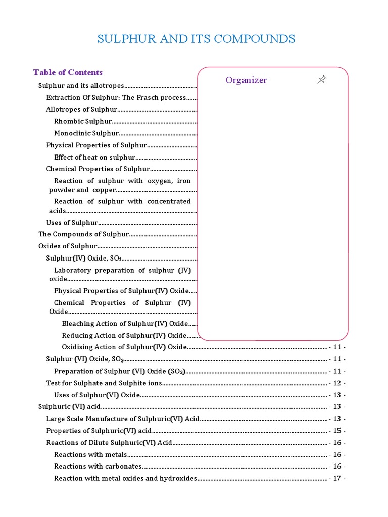 3.5 Sulphur and Its Compounds | PDF | Sulfur | Sulfuric Acid